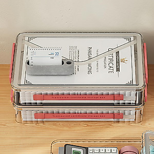 Marte Vanci Plastic Storage Bin with Lid Portable Project Case with Handle Clear Storage Box Transparent File Document Protector Stackable Container for A4 Letter Paper Photo Crafts Scrapbook