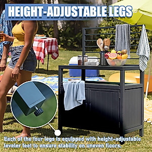 Domi Outdoor Kitchen Island with Storage, Aluminum Kitchen Storage Island with Wall Hanging, Freestanding Grill Storage Cabinet with Protective Cover for BBQ, Deck, Patio, Backyard