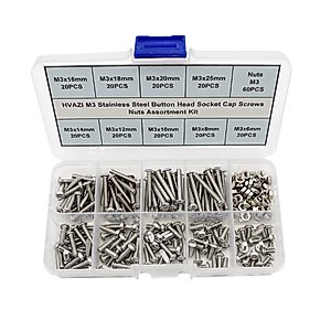 HVAZI Metric M3 304 Stainless Steel Button Head Socket Cap Screws Nuts Assortment Kit