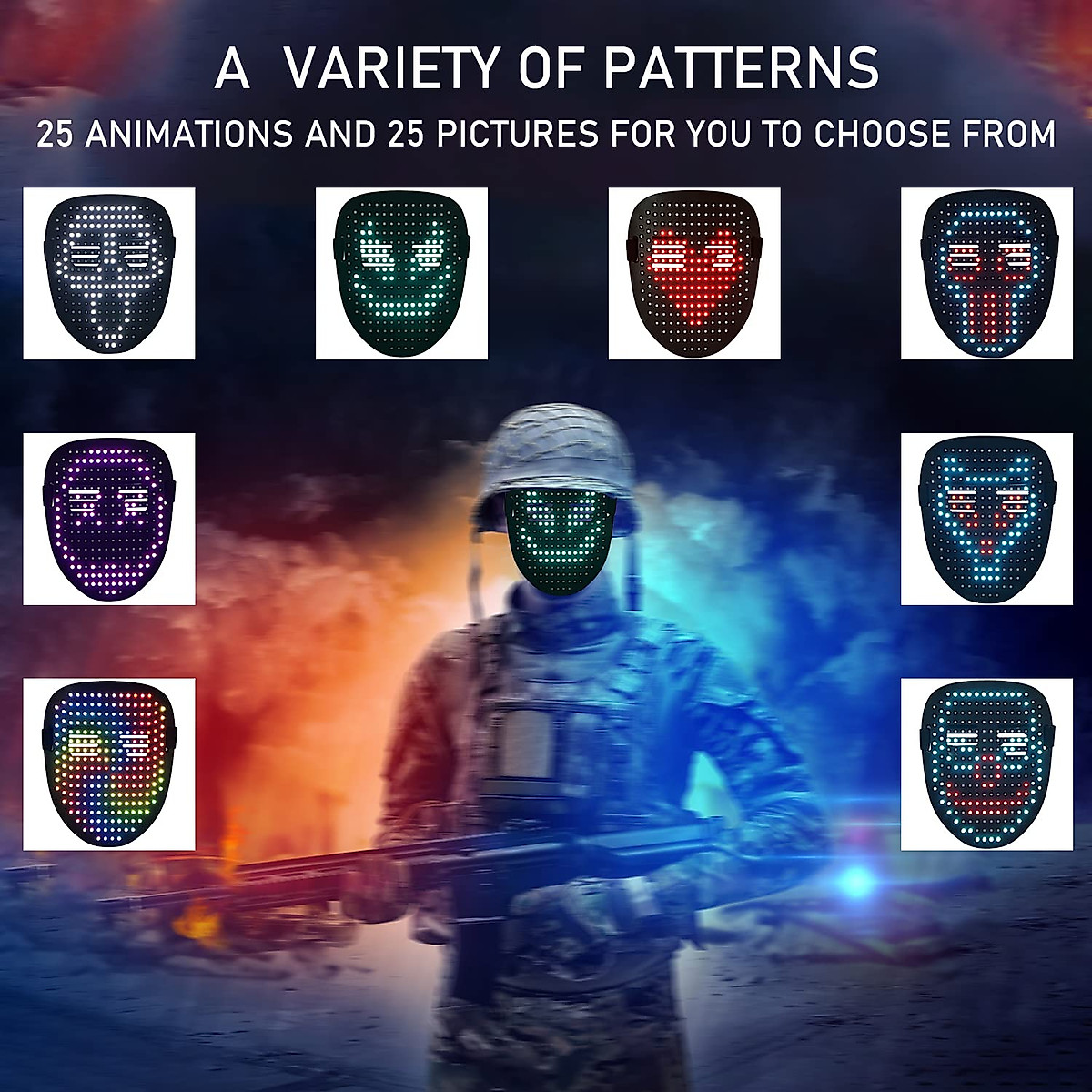 MOYACA Led Mask with Gesture Sensing, Light up mask with 50 Pattern Display for Men/Women LED Halloween Mask for Costume Cosplay Party Indoor and Outdoor