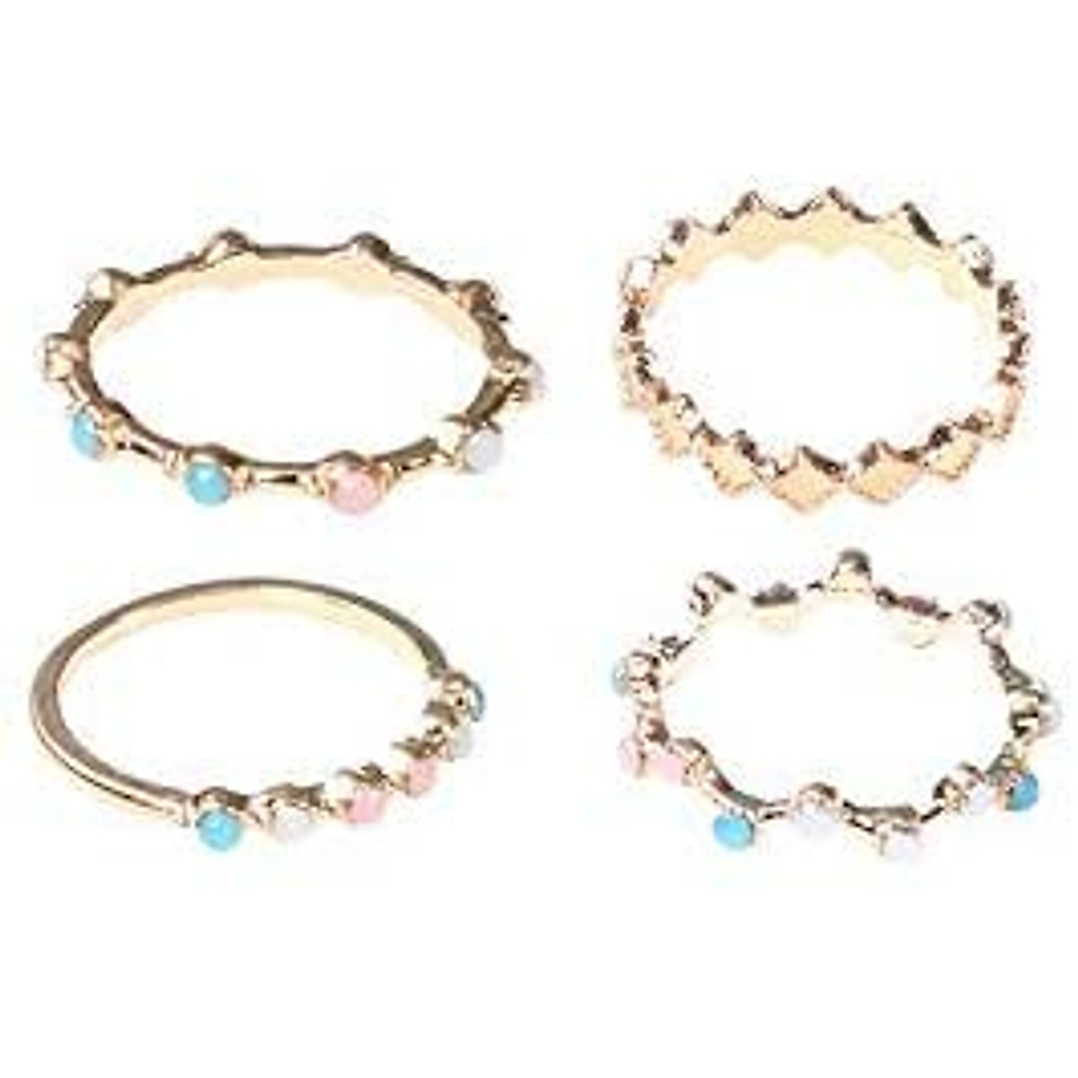 BERYUAN Women Dainty Gold Ring Set Simple Rainbow Colorful Bead Cute Wave Knuckle Ring Set Gift For Her Lovely Ring Set Women And Girls Teens(4Pcs)