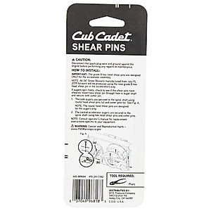 CUB CADET 490-241-C062 Shear Pin Set Kit 3X 24-34" Max Pro Trac Snow Throwers