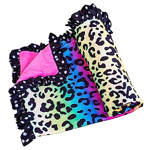 CandyJane Baby Blanket for Girls, Infant, Toddler, Rainbow Leopard Print, Super Soft Minky Fabric, 30 X 40 Inch (CJLBB1984)