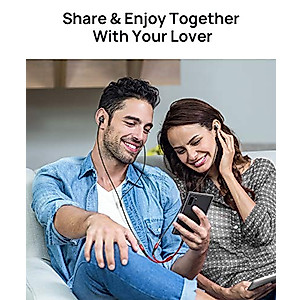 JSAUX USB C Microphone Adapter, USB C to Dual 3.5mm Female Aux Headphone Jack Y Splitter Mic Audio Adapter, Compatible with Samsung Galaxy S21/S20 ,Pixel 4/3/2 XL,Huawei P40/P30 Pro/P20,Oneplus 7-Red