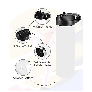 OFFNOVA Sublimation Water Bottle Blanks, 20 oz Skinny Straight Sublimation Tumbler with Handle & Straw Lid, Stainless Steel Sports Bottles Blanks for Tumbler Press Machine Sublimation Print 6 Pack