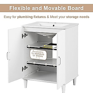 Merax, White 24" Bathroom Vanities Cabinet with Sink, Freestanding Multi-Functional Storage Organizer, Two Doors and Adjustable Shelves