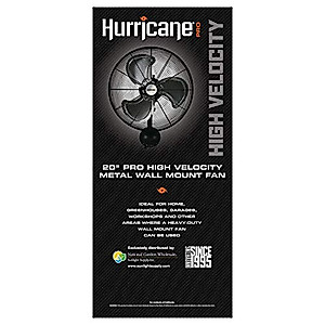Hurricane Wall Mount Fan - 20 Inch, Pro Series, High Velocity, Heavy Duty Metal Wall Mount Fan for Industrial, Commercial, Residential, and Greenhouse Use - ETL Listed, Black