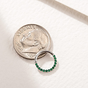 Showself 16G Septum Rings Septum Clicker Green Cubic Zirconia Septum Jewelry Surgical Steel 16 Gauge Daith Hoop Earrings Daith Piercing Jewelry (8mm)