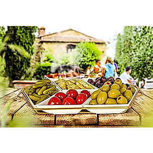 MK Crew Appetizer Serving Tray with Handles - Party Platter for Fruit, Condiments, Cheese, Veggies and Snacks White & Gold Durable Ceramic Dinnerware Set Best Gift Mom / Wife,