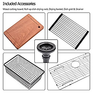 32 Black Undermount Workstation Kitchen Sink, Luckyhorse 32x19x10 Inches 16 Gauge Gunmetal Black Stainless Steel Undermount Workstation Kitchen Sink LH014S