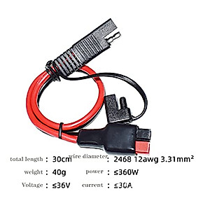 LIXINTIAN with Waterproof and Dustproof Cover SAE Adapter 12AWG Cable，for Pre-Wired RV Boat Charge Battery Solar Panel-30cm/0.98ft