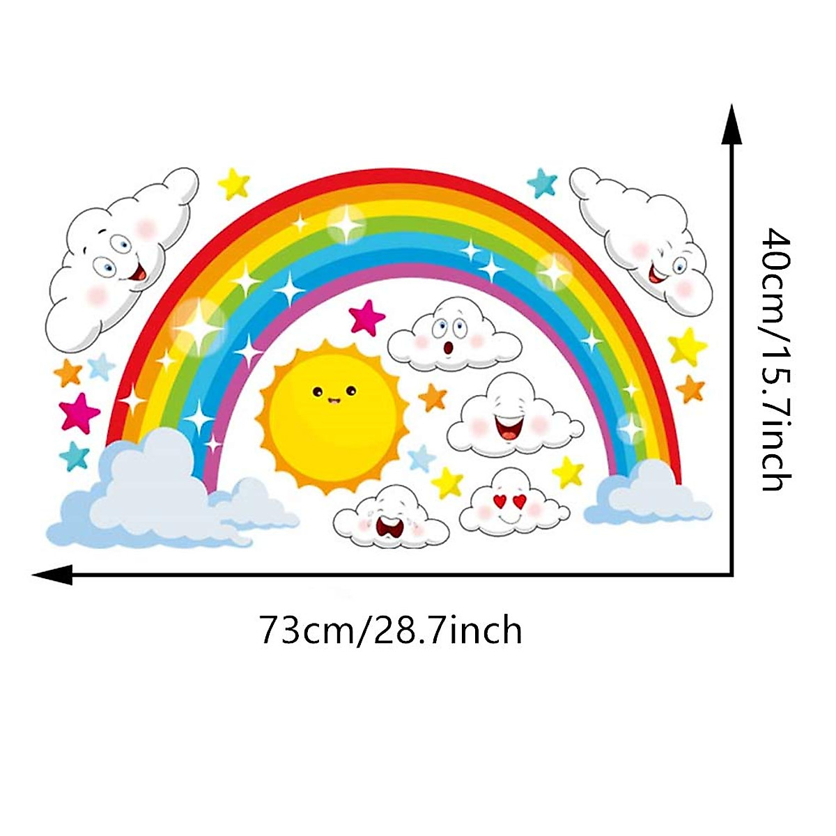 Mendom Rainbow,Sun and Clouds Wall Decals, Peel and Stick Removable Wall Stickers for Kids Nursery Bedroom Living Room,Wall Decor 28.7x15.7inch