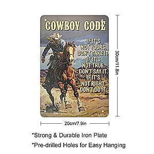 Vintage Tin Sign Art Cowboy Metal Poster Cowboy Metal Tin Signs Cowboy Riding Horse Cowboy Code Poster Retro Metal Logo Poster Home Kitchen Bar Cafe Bathroom Wall Decor Gifts 8x12 inch