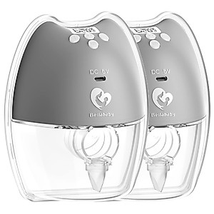 Bellababy Double Wearable Breast Pump (2 Pieces - Gray) Hands Free, Low Noise and Painless, 4 Modes & 9 Suction Levels