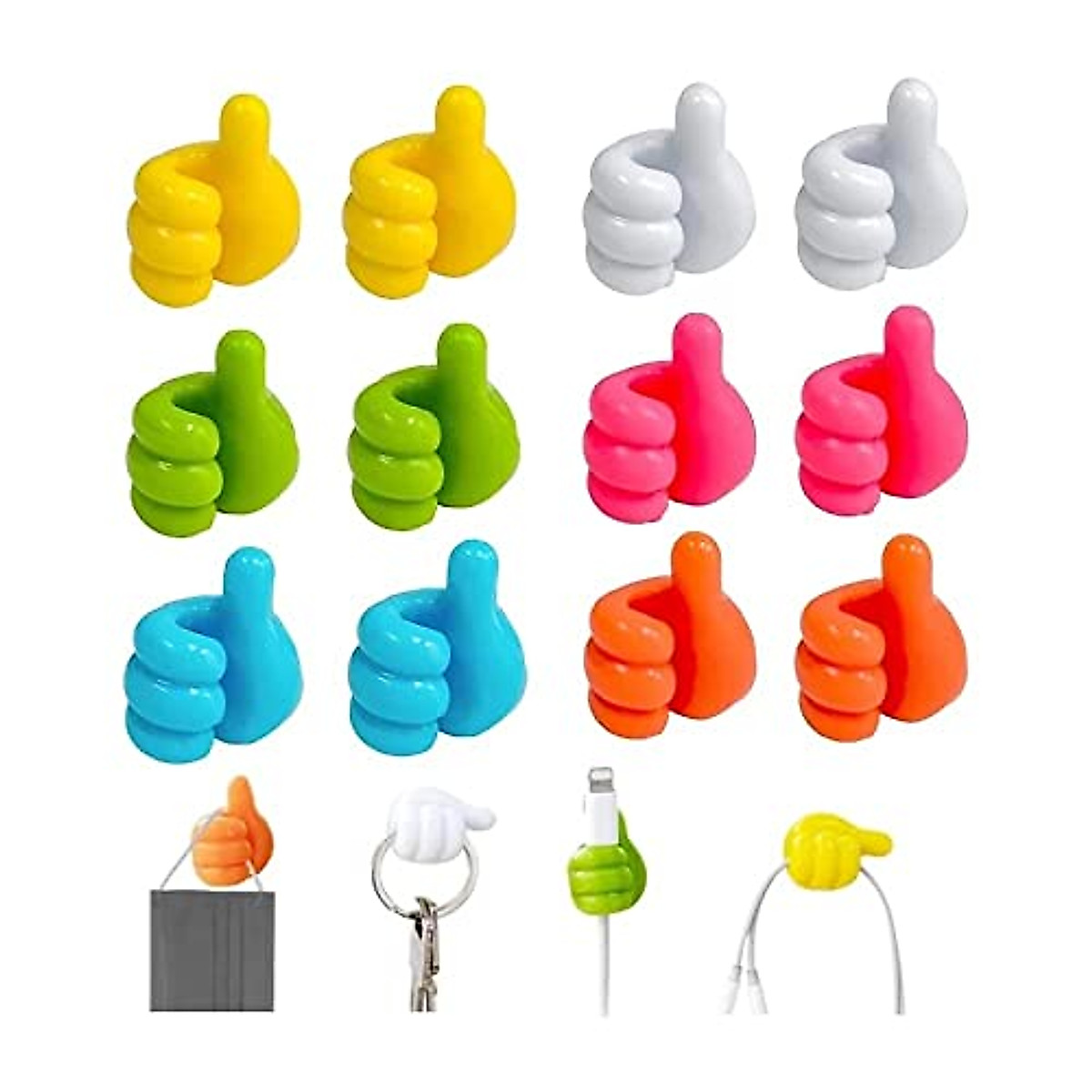 Dverrtuy Self-Adhesive Thumb Hooks, 16pcs Creative Silicone Thumb Wall Hooks Key Toothbrush Thumb Hook Holder for Data Cable Headphones Home Office Wall Storage Multifunctional Nail Free