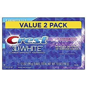 Crest 3D White Whitening Toothpaste, Radiant Mint, 3.5 Ounce (Pack of 2)