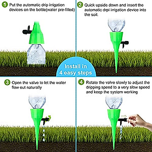 OZMI Plant Self Watering Insert Spikes Device, 6 PCS Automatic Water Control System with Slow Release Valve, Adjustable Water Volume Drip Irrigation Control System for Home and Vacation Plant Watering