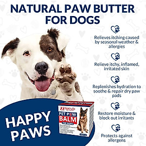 Natrulo Pet Paw Balm for Dog - Natural Healing Ointment for Itchy Paws, Grooming, Allergy Relief, Repair, Pad Protection – Soothing Unscented Shea Butter Moisturizer for Itching, Dryness, Licking 1oz