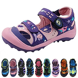 Gold Pigeon Shoes Magnetic Closure Kids Closed Toe Sandals for Girl: 7610 Purple Pink, EU31 (Little Kid Size 1-1.5)