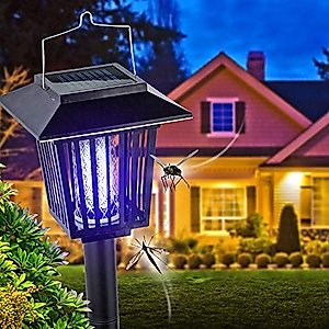 New & Improved Solar Powered Zapper- Enhanced Outdoor Flying Insect Killer- Hang or Stake in the Ground- Cordless Garden Lamp- Portable LED Machine- Best Stinger for Mosquitoes/ Moths/ Flies (Black)