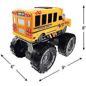 Liberty Imports Motorized Mighty Monster Truck Toy Kids, Electric Motor Vehicle with Big Wheels, Button Action, Sounds and Flashing Lights (School Bus)
