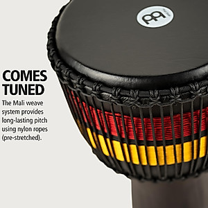 Meinl Percussion ADJ7-XL African Style Fire Rhythm Series Rope Tuned 13" Wood Djembe, Black
