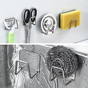 RALIS 2Pcs Sponge Holders for Kitchen Sink,Minimal Size Save Sink Space- SUS304 Stainless Steel,Quick Drying Strong Adhesive Sponge Holder-Silver