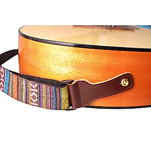 MUSIC FIRST Original Design, 2 inch width (5cm), Classic Country Style Yarn-dyed fabric & Genuine Leather Guitar Strap Electric Guitar strap