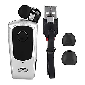 F920 Retractable Bluetooth Earphone Business Lavalier Earphone Sports Bluetooth Headset Voice Prompts Call Vibration Bluetooth V4.1 Anti-Lost Function(White)