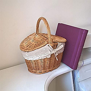 Forart Wicker Picnic Baskets Hamper with Lid and Handle, Wicker Gift Baskets Empty Oval Willow Woven Picnic Basket Candy Basket Storage Basket Wedding Basket
