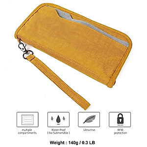 ZOPPEN Passport Holder Family Women/Men, Travel Wallet RFID Passport Wallet Travel Essentials Documents Organizer Zipper Case with Removable Wristlet Strap, Yellow