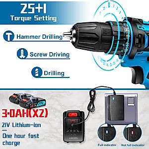 Cordless Drill Power Set, 21V Cordless Drill Set with 3000mAh Battery & Fast Charger, 117 Piece Power Tool Set Combo Kit with Power Drill Driver, 3/8" Chuck Electric Drill Set with 25+1 Clutch