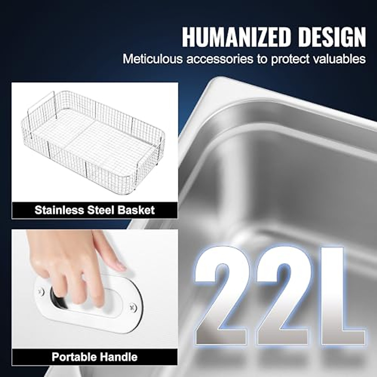 Mophorn 22L Ultrasonic Cleaner 304 Stainless Steel Professional Knob Control Ultrasonic Cleaners with HeaterTimer for Jewelry Watch Glasses Circuit Board Dentures Small Parts Dental Instrument