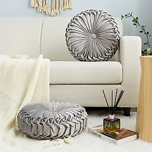 FONORAN Round Throw Pillows，Home 15.7 Round Floor Cushions Pillow，Handcrafted Pumpkin Velvet Home Decorative Back Pillow Cushion for Sofa Couch Chair Bed (Gray)