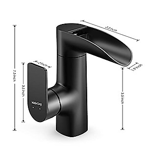 Waterfall Bathroom Faucet - WaterSong Matte Black Bathroom Faucet for Sink 360° Swivel Single Handle One Hole Vanity Faucet, Farmhouse RV Bathroom Vessel Basin Faucet Deck Mount, 100% Lead-Free