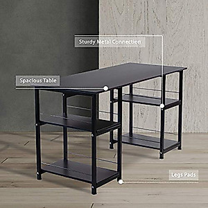 Jerry & Maggie - Computer Desk Office Desk W 2 Side 2 Tiers Shelves Sturdy Surface Laptop Desk Professional Desk Modern Plain Personal Workstation Rectangle Shape Steel Legs Livingroom Bedroom - Black