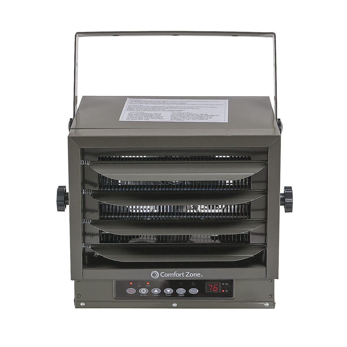 Comfort Zone Hard-Wired Ceiling Mount Garage Space Heater with Remote, 7,500 Watt, 240 Volt, Fan-Forced, Overheat Protection, Digital Thermostat, 12-Hour Timer, Ideal for Garage & Workshop, CZ230ER