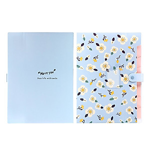 BTSKY Expanding File Folder- Floral A4 and Letter Size Archival File Holder Organizer, 8 Pockets (Blue)