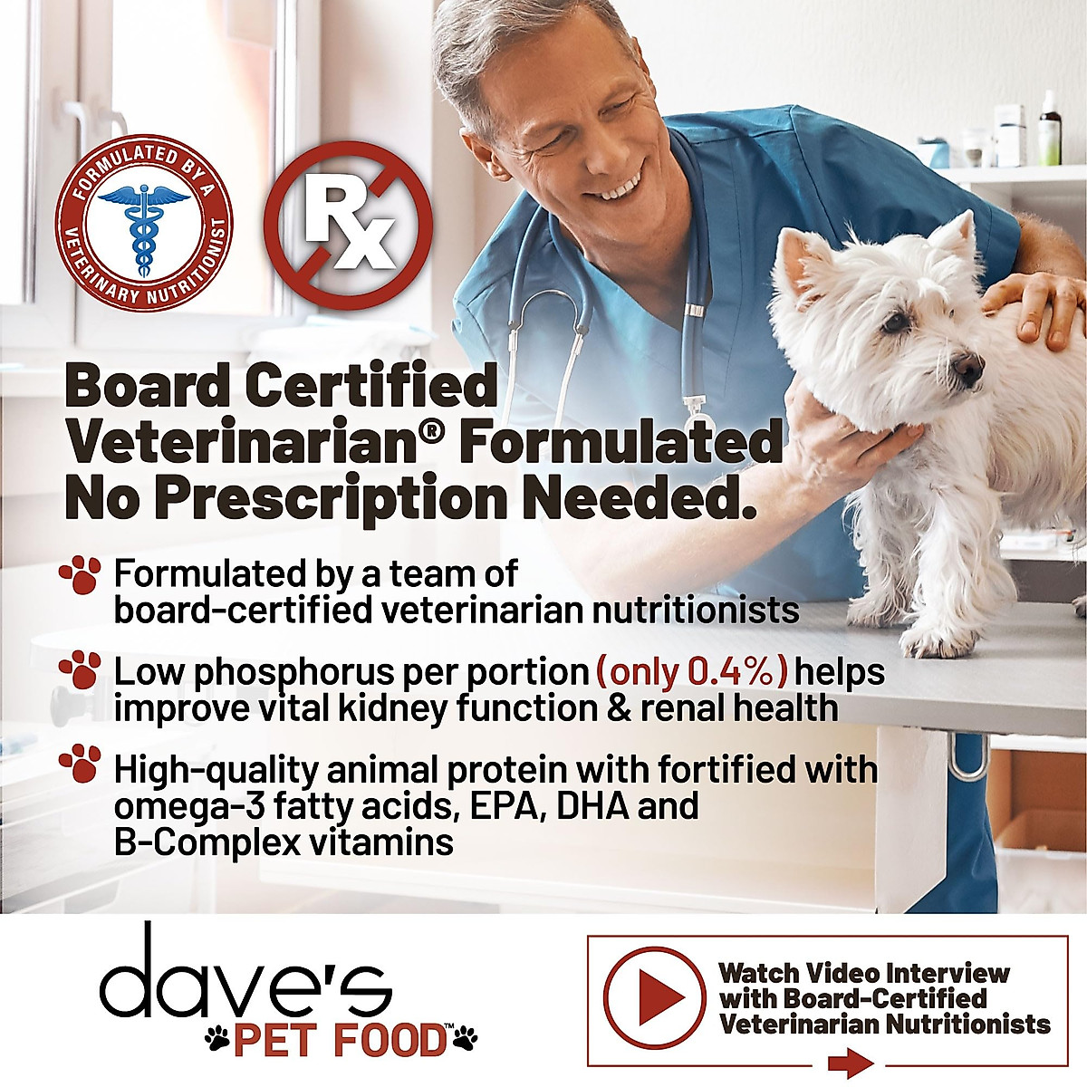 Dave's Pet Food Kidney Support for Dogs with Renal Support (Chicken Formula Crumble) Non-Prescription Low Phosphorus Restricted Diet Dog Food, Added Vitamins Minerals Taurine, Vet Formulated, 4 lb
