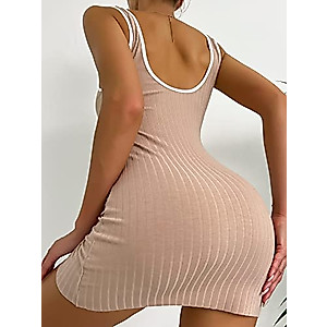 SHENHE Women's Sleeveless Scoop Neck Nightgown Sleepwear Pajama Dress with Thong Khaki L