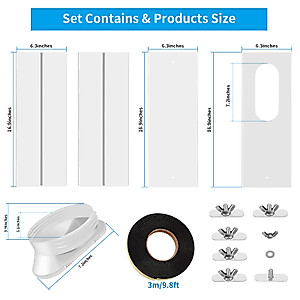 Upgraded Portable Air Conditioner Window Seal Kit, Suitable for All Exhaust Hose of 5.1 Inch/5.9 Inch, Adjustable Length AC Window Vent Kit Plates with Universal Coupler Adapter for Sliding Windows