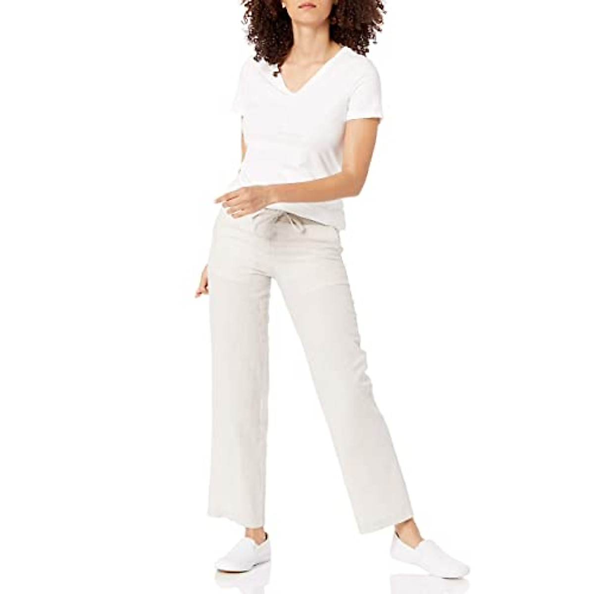 Amazon Essentials Women's Linen Blend Drawstring Wide Leg Pant (Available in Plus Size), Ecru, Large