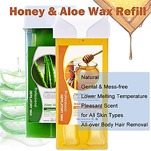 iMeshbean® Depilatory Roll on Wax Heater Roller Warmer Cartridge Strips Hair Removal Kit USA (Aloe & Honey Wax & 100 Paper)
