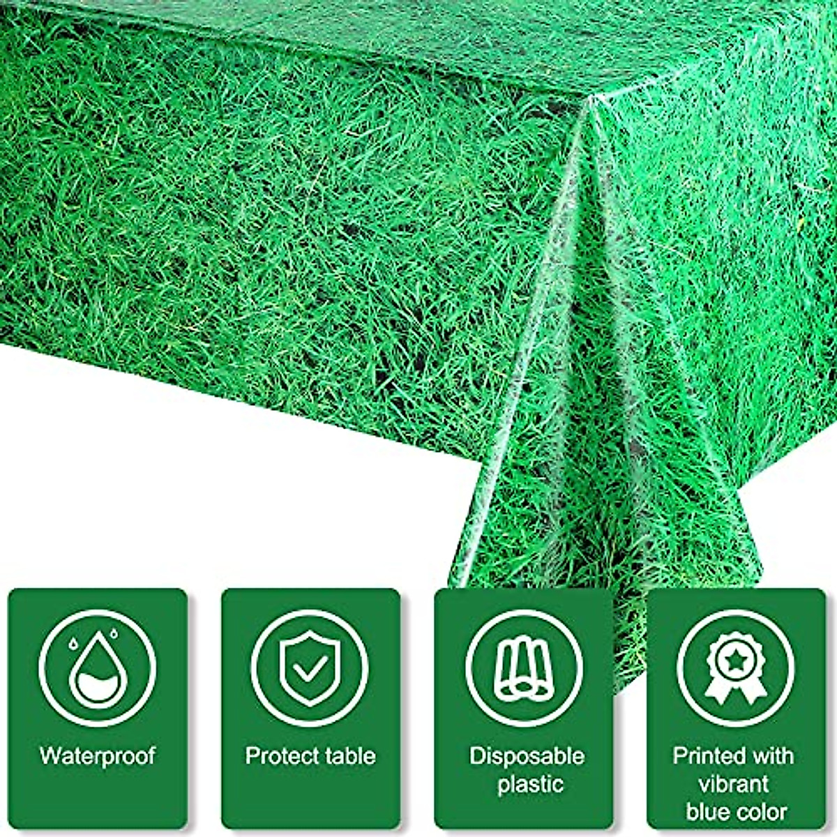 3 Pieces Disposable Plastic Grass Tablecover, Vibrant Green Grass Sign Tablecover for Soccer or Sports Theme Parties Decorations and Supplies, 54 x 108 Inch