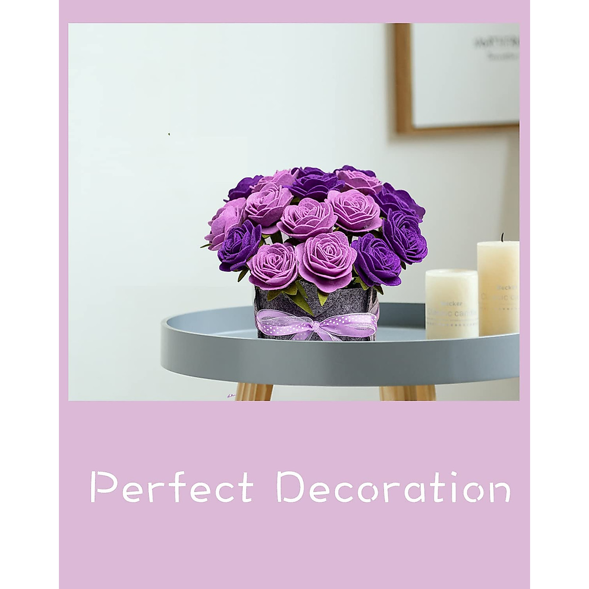 BAZIMA DIY Felt Flower Art Craft Kit, DIY Felt Purple Rose Pot Bonsai Kit, Floral Gifts,Beginner Craft Kit,Arrange Pre-Cut Felt Flowers and Foliage
