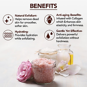 MAJESTIC PURE Himalayan Pink Salt Body Scrub with Collagen and Sweet Almond Oil | Exfoliating Body Scrub for Skin Care, Stretch Marks, Acne, Cellulite | Body Scrub Exfoliator |10 oz