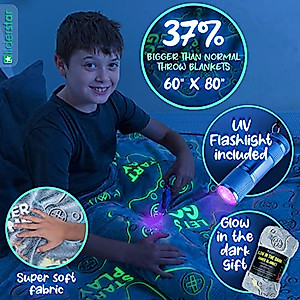 Glow in The Dark Gamer Blanket - 60 x 80 inch, Soft Cozy Kids Throw Blanket-Gaming Room Decor for Bedroom, Video Game Gift for Adults Teens Grandkids, Gifts for Him, Boys Gift Ideas
