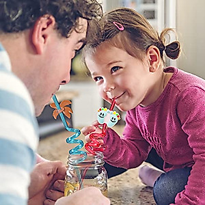 24 Summer Party Favors Reusable Drinking Straws for Kids Beach Pool Summer Birthday Party Supplies Decorations with 2 PCS Cleaning Brushes