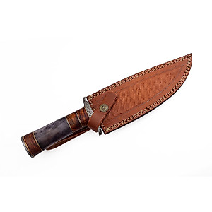 HANDCRAFT GOODS Handmade Hunting Fixed Blade Bowie Knife with Leather Sheath Damascus Steel For Outdoor Knifes- CROWN