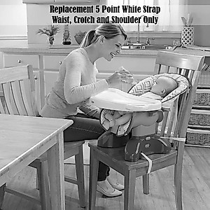 Replacement Part for Fisher-Price Spacesaver Highchair - Fits Many Models ~ 5 Point White Strap ~ Waist, Crotch and Shoulder